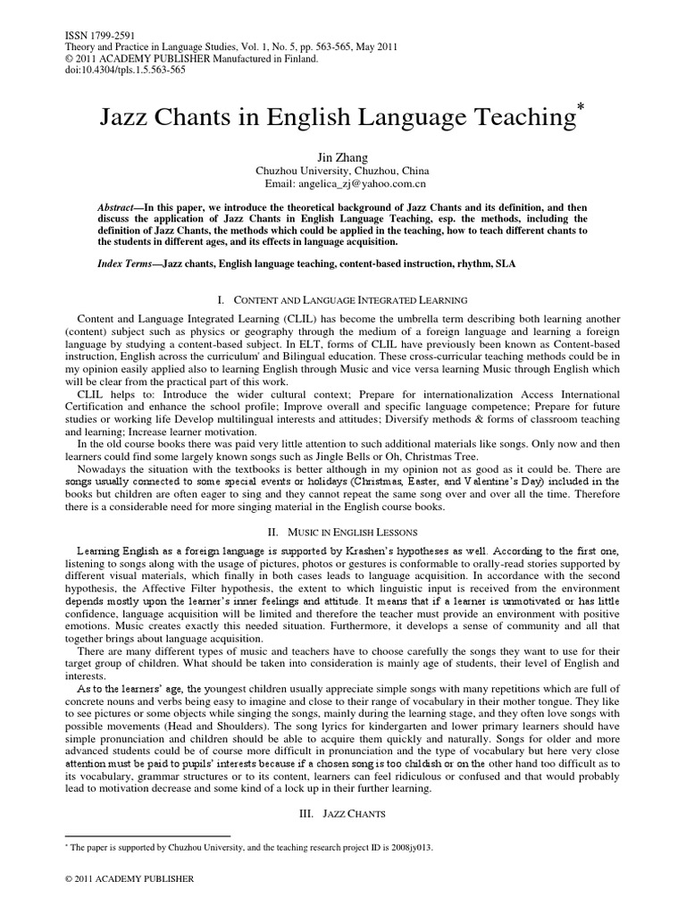 Jazz Chants | PDF | English As A Second Or Foreign Language | Language ...