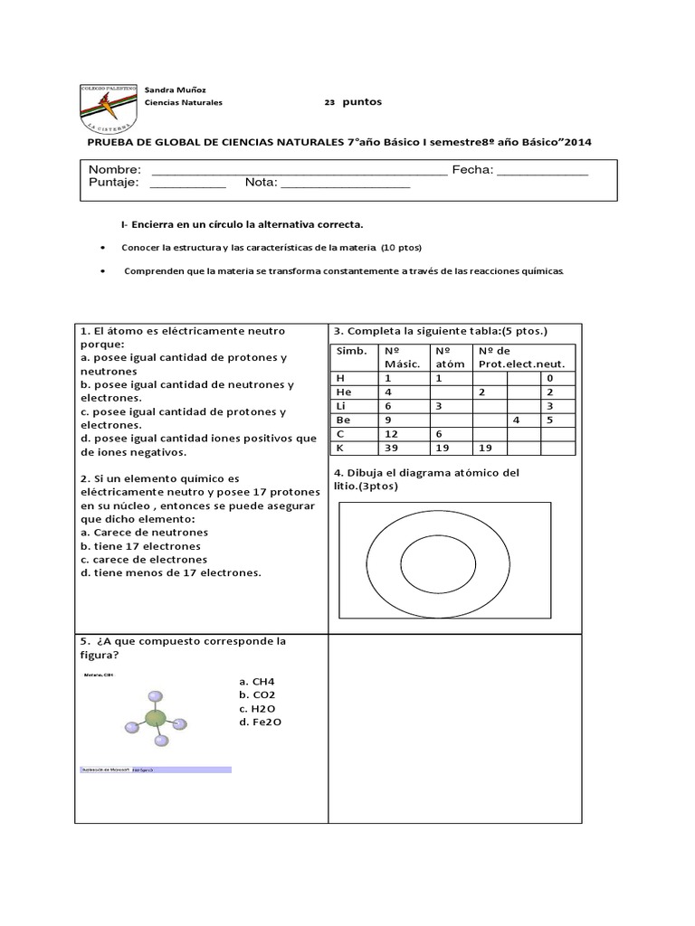 Prueba Global I Semestre Cs Nat 2014 | PDF | Gravedad | Fuerza