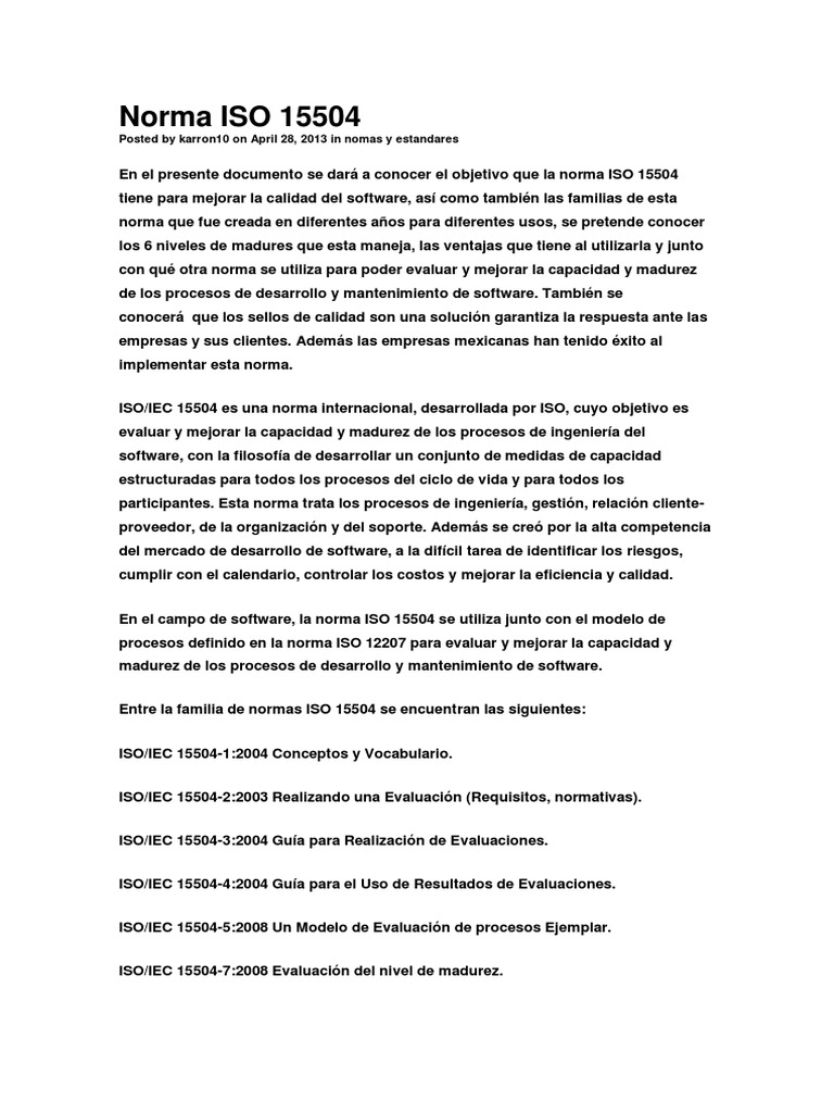 Norma ISO 15504 y su Impacto en Software | PDF | Organización ...