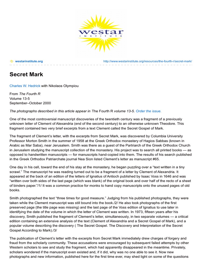 Secret Mark | Download Free PDF | Gospels | Gospel Of Mark