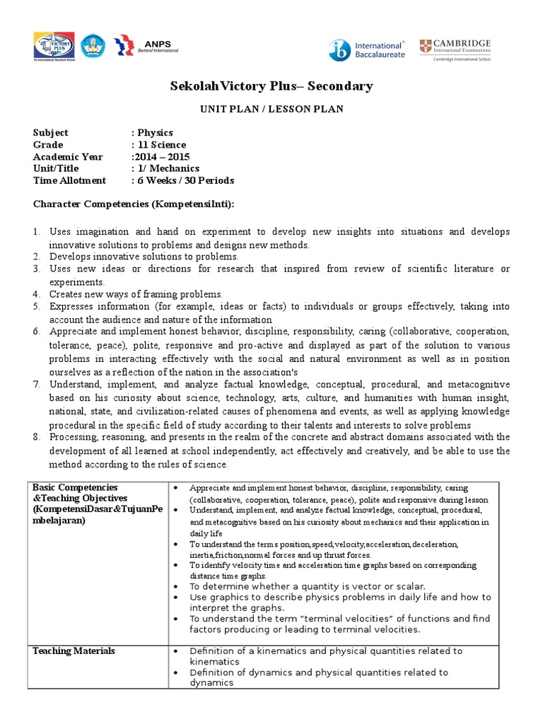 Grade 11 Science Unit Plan 1 (2014 - 2015) | Download Free PDF ...