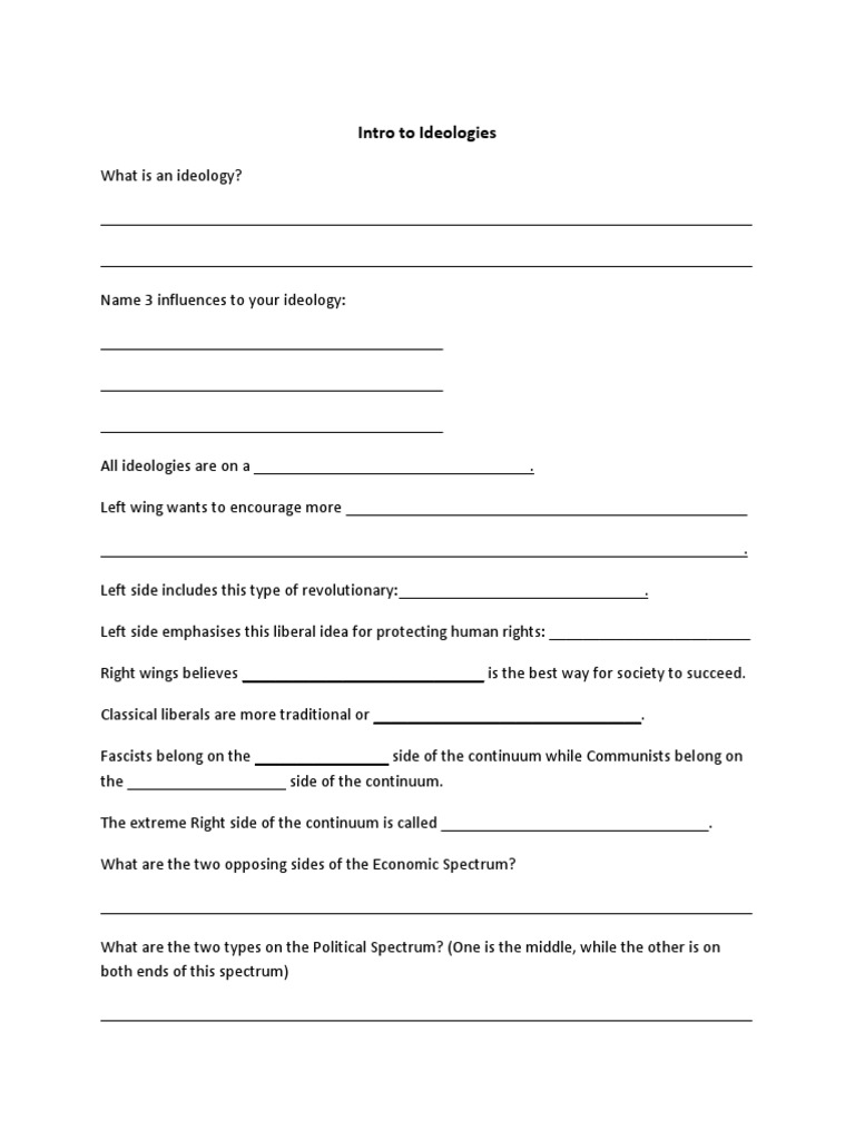 Intro To Ideologies Worksheet | PDF | Right Wing Politics | Liberalism