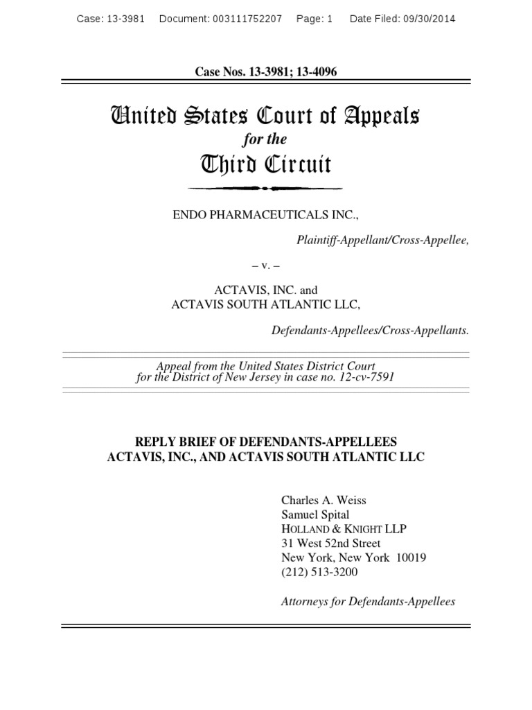 Cross-Appellant Actavis's Reply Brief in Third Circuit (Endo V Actavis ...