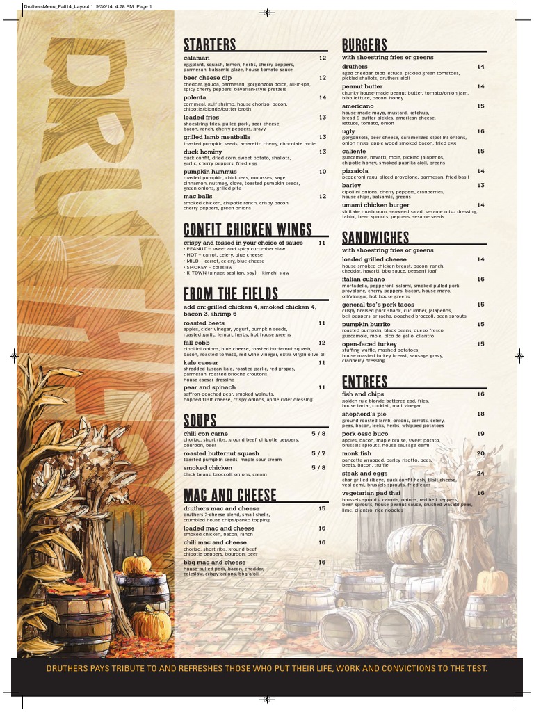 Druthers Fall Menu | French Fries | Salad