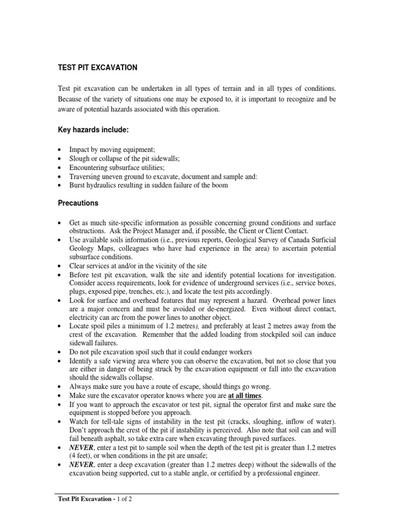 Safe Test Pit Excavations | PDF | Excavation (Archaeology) | Nature