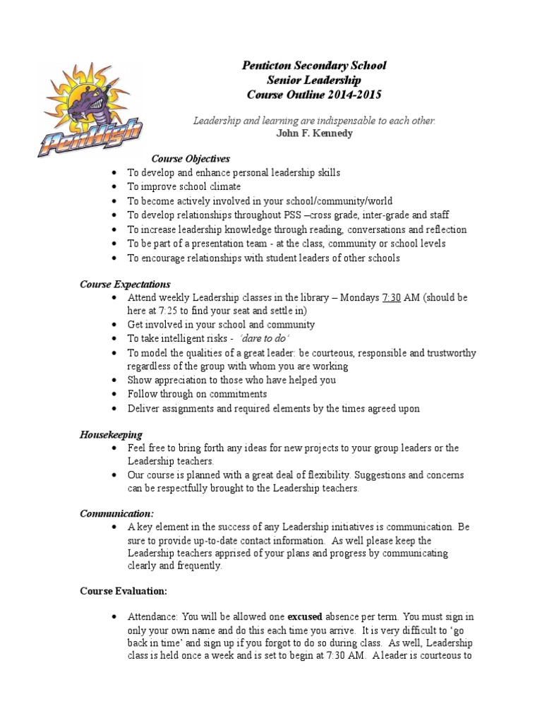 Pss SR Leadership Course Outline | PDF | Quality Of Life | Leadership