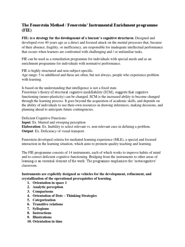 The Feuerstein Method Presentation | PDF | Intelligence | Learning