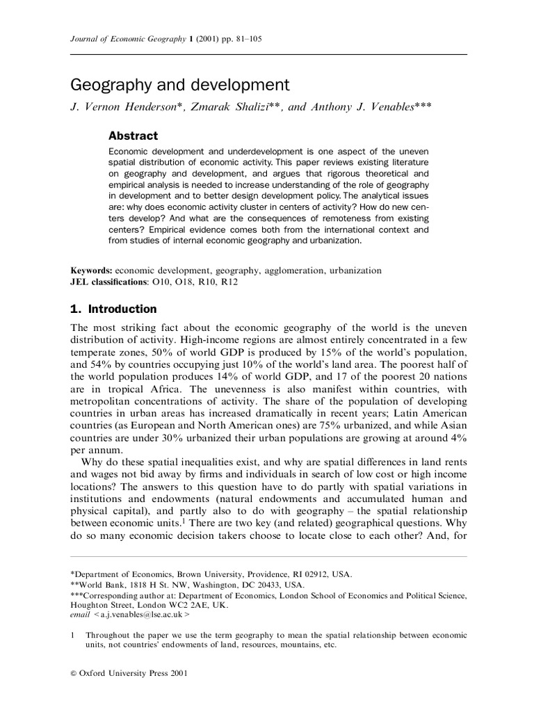 Geography and Development - Full | PDF | Economic Growth | Labour Economics