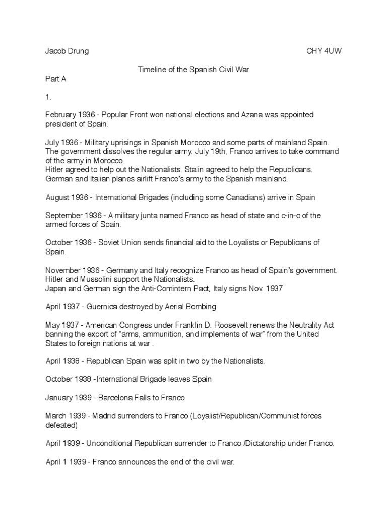Spanish Civil War Timeline | PDF | Francisco Franco | Spanish Civil War