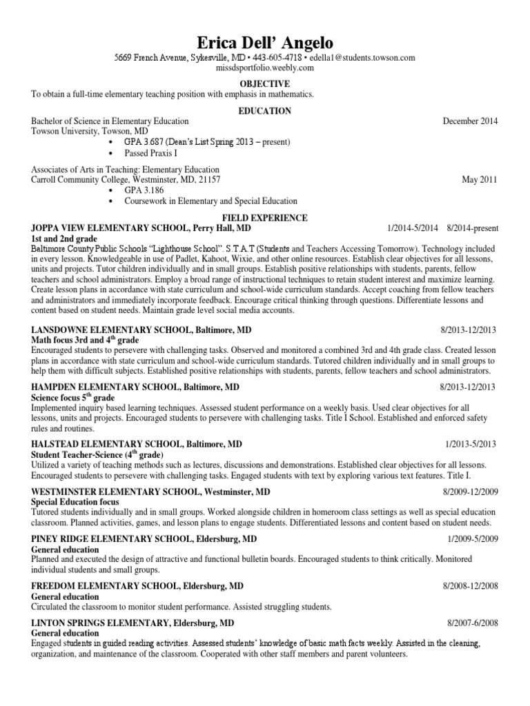 Erica RESUME | Download Free PDF | Curriculum | Teachers