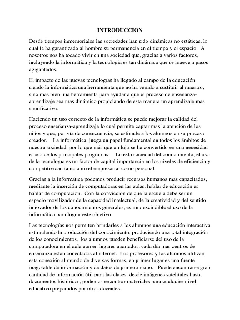 Ensayo La Importancia de La Informatica en La Ensenanza Educativa | PDF ...