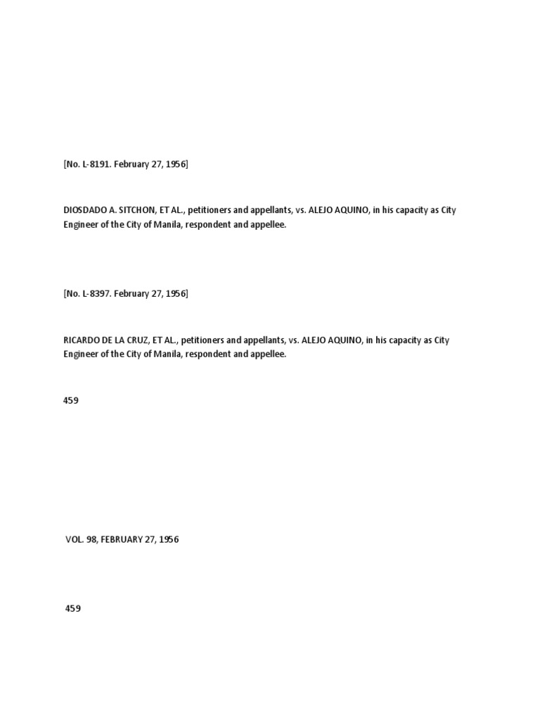 Sitchon et al. vs. Aquino: Nuisance Cases | PDF | Nuisance | Due ...