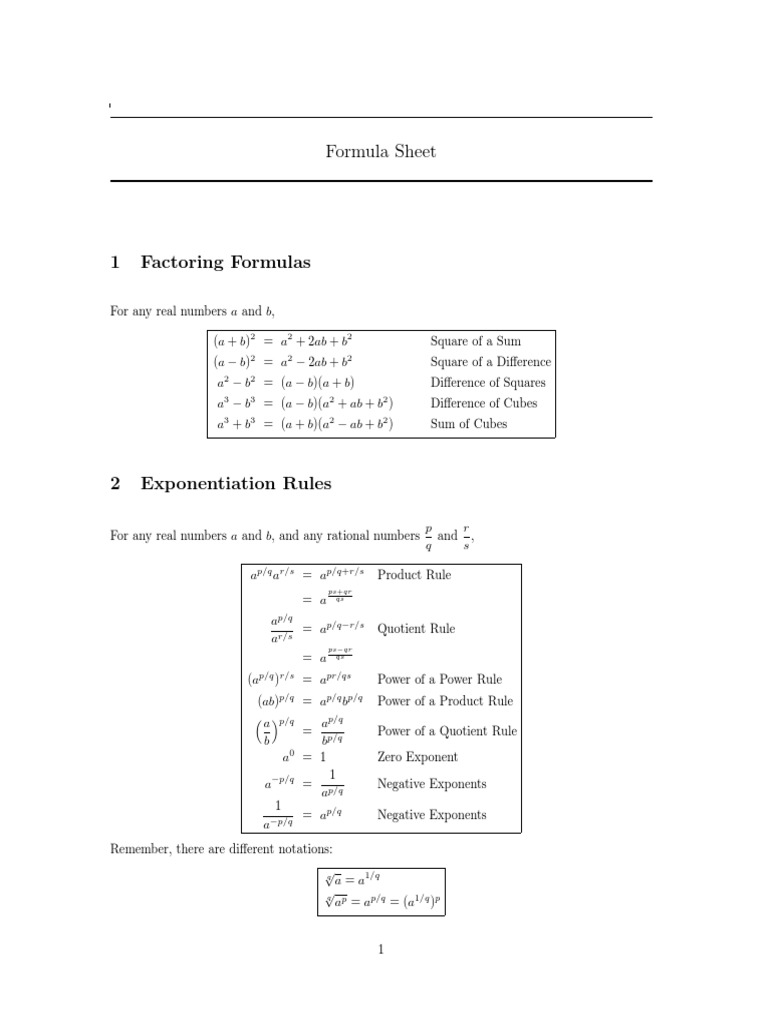 Formula Sheet: PS+QR Qs | PDF | Logarithm | Division (Mathematics)