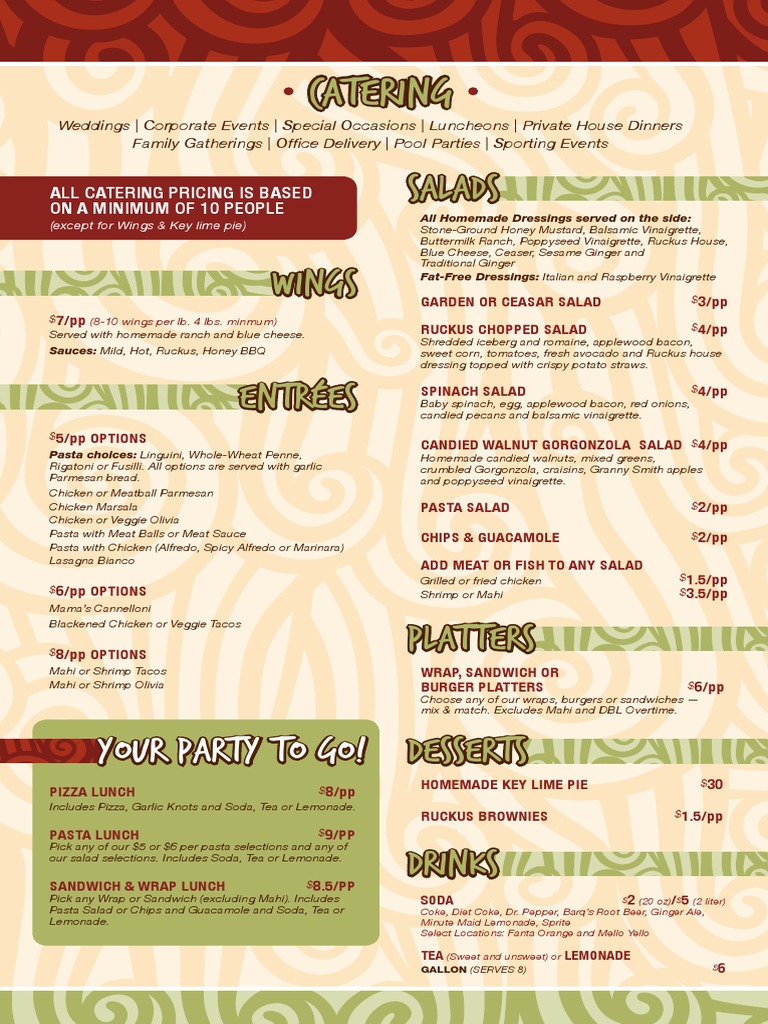 Ruckus Morrisville Catering Menu | PDF | Salad | Pasta