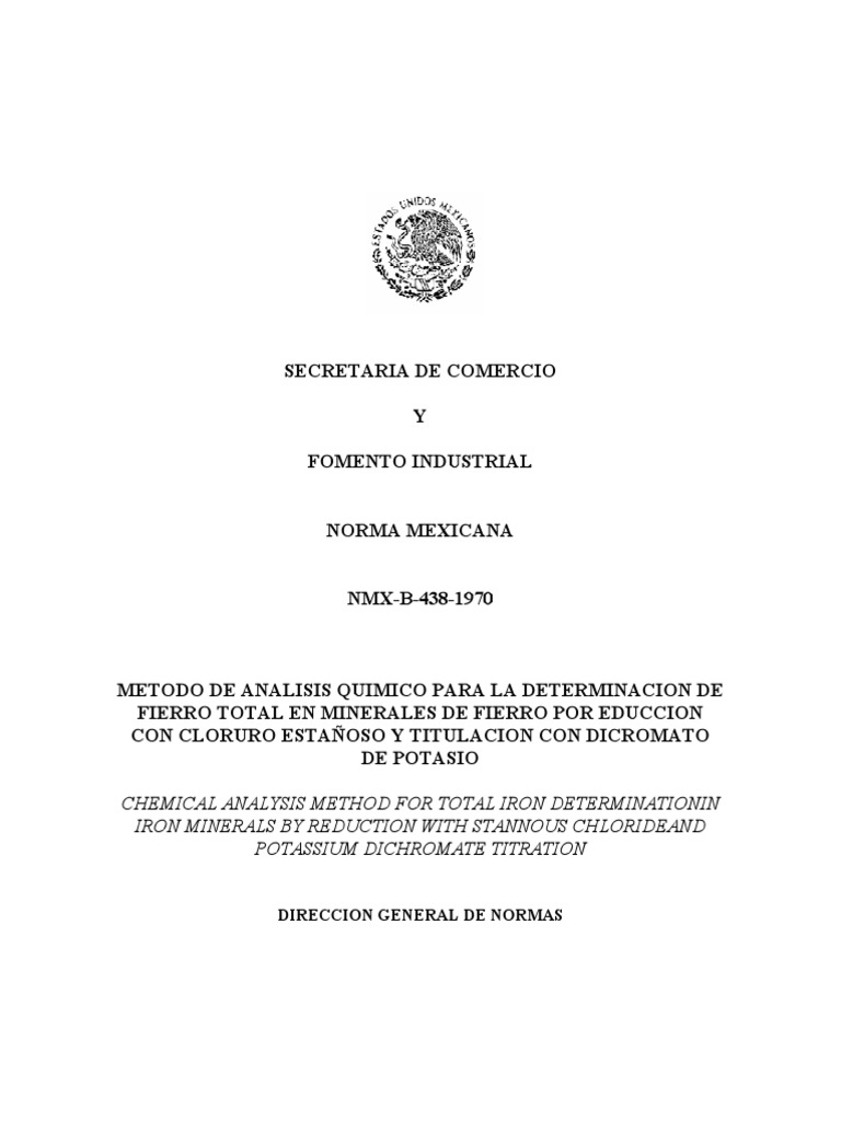 NMX B 438 1970 Fierro en Escorias | PDF | Ácido clorhídrico | Cloruro