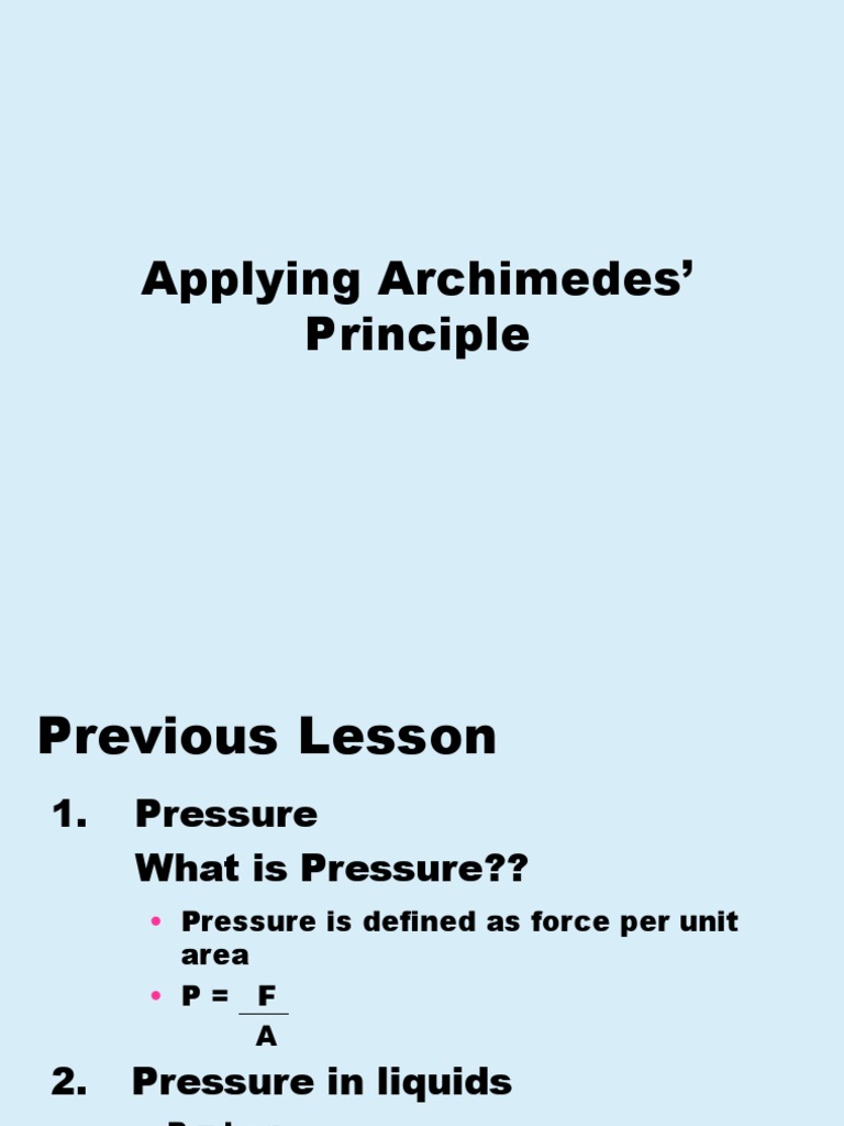 Archimedes Principle | PDF | Buoyancy | Continuum Mechanics