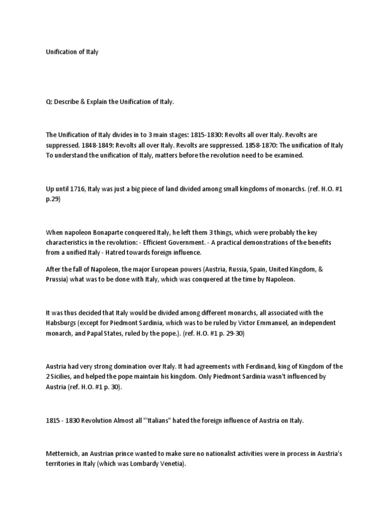 EU History, The Unification of Itali | PDF | Travel | History