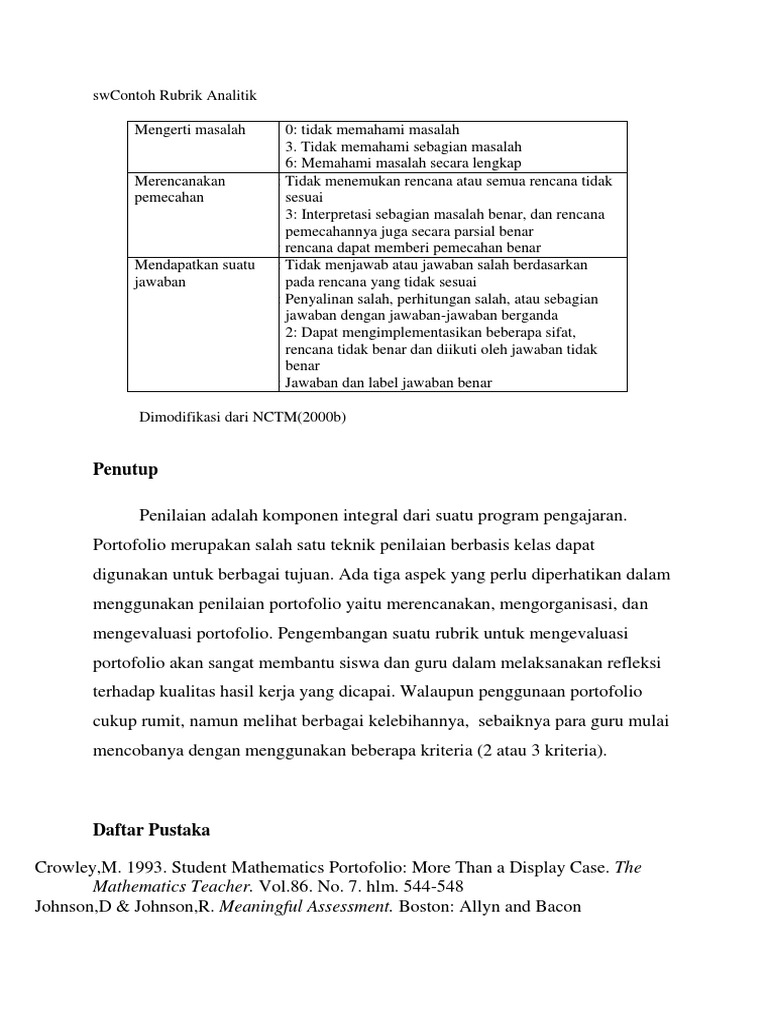 Contoh Rubrik Analitik | PDF