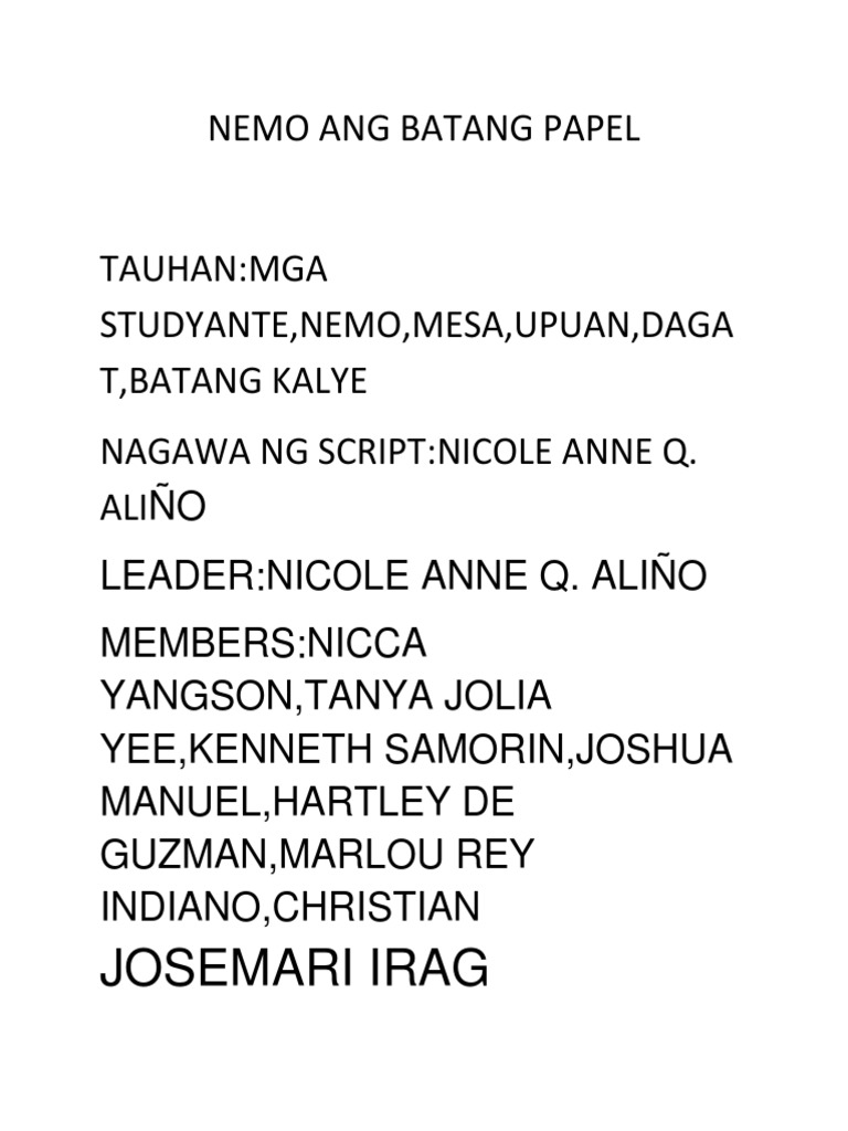Nemo Ang Batang Papel | PDF