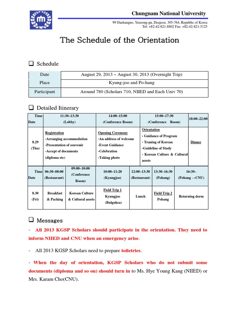 KGSP Orientation Schedule 2013 | PDF