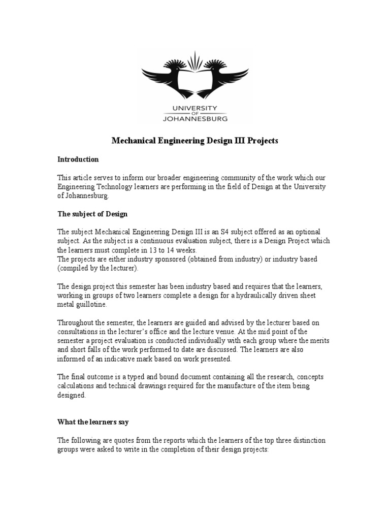 Mechanical Engineering Design Projects | PDF | Engineering Design ...