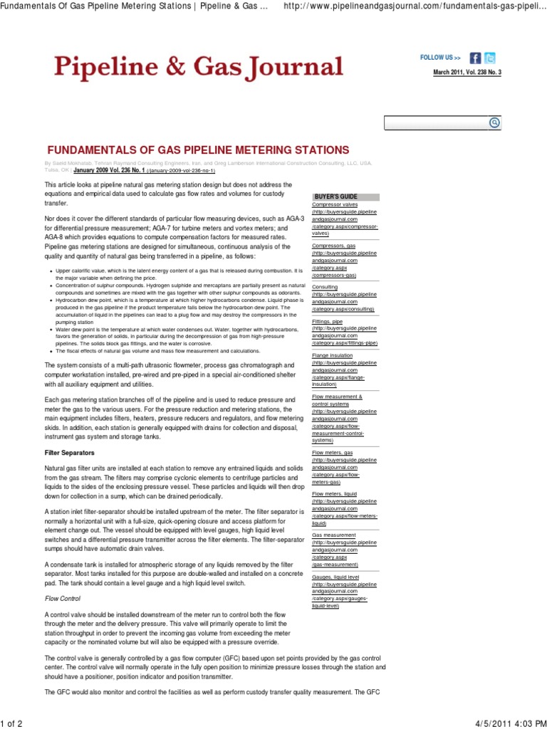 Fundamentals of Gas Pipeline Metering Stations _ Pipeline & Gas Journal ...