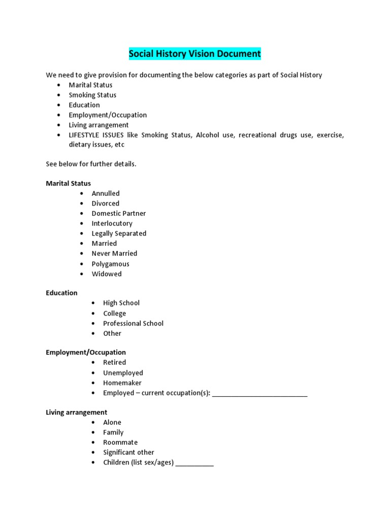 Comprehensive Social History Assessment | PDF | Smoking | Determinants ...