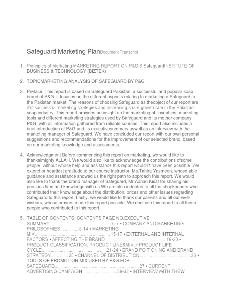 Safeguard Marketing PlanDocument Transcript | PDF | Promotion ...