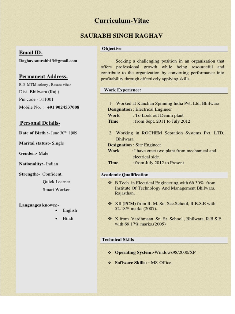 Curriculum-Vitae: Saurabh Singh Raghav | PDF | Science | Science And Technology