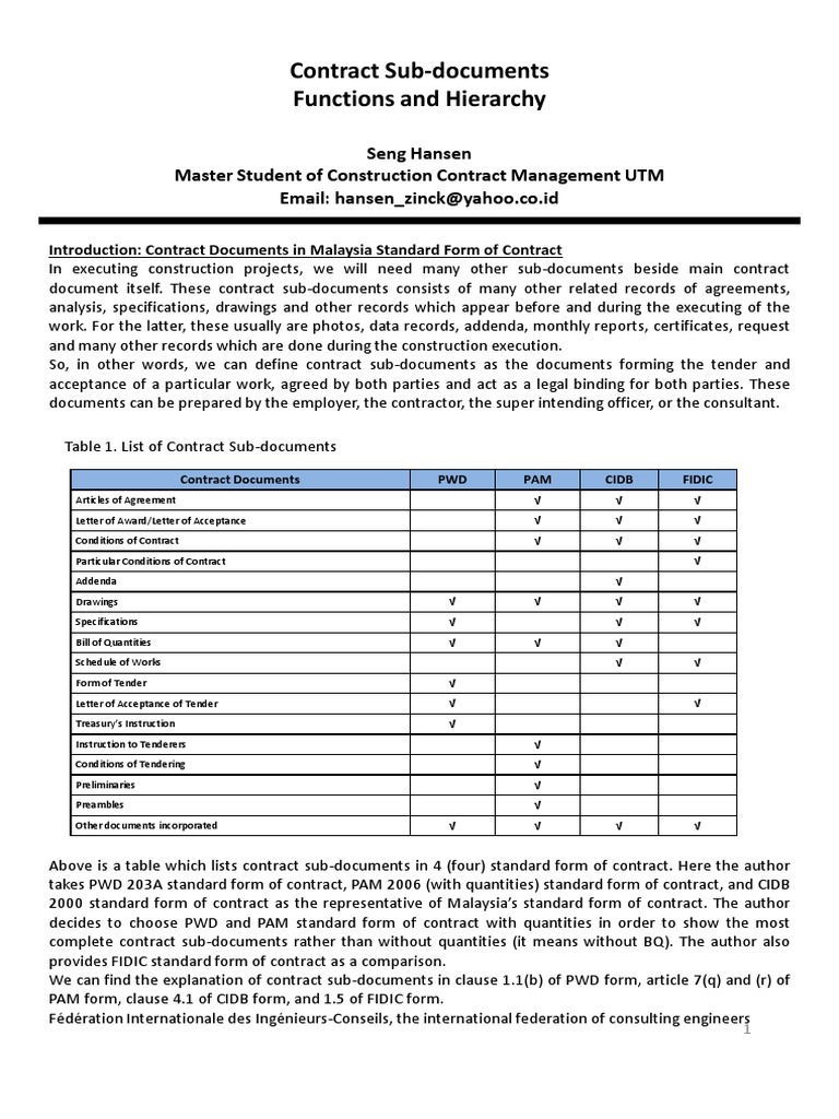 A Comprehensive Overview of Standard Contract Documents and Their ...