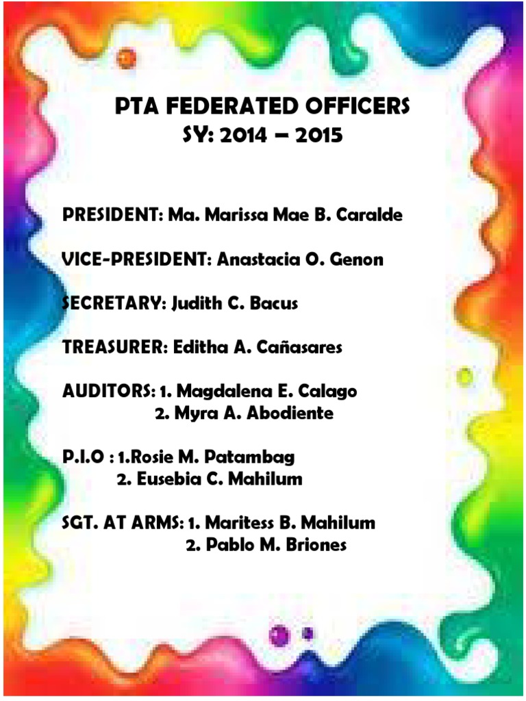 2014-2015 PTA Federated Officers List | PDF