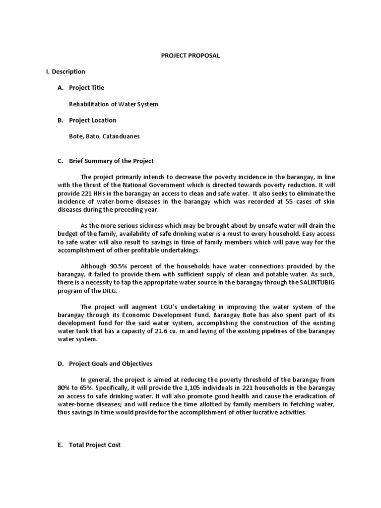 Sample of A Project Proposal - Water System Project | PDF | Drinking ...