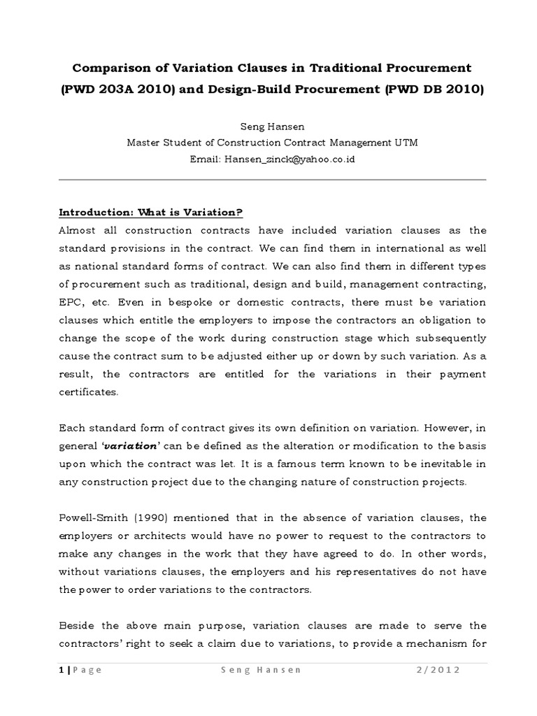 Construction Contract Variations | PDF | Procurement | Business