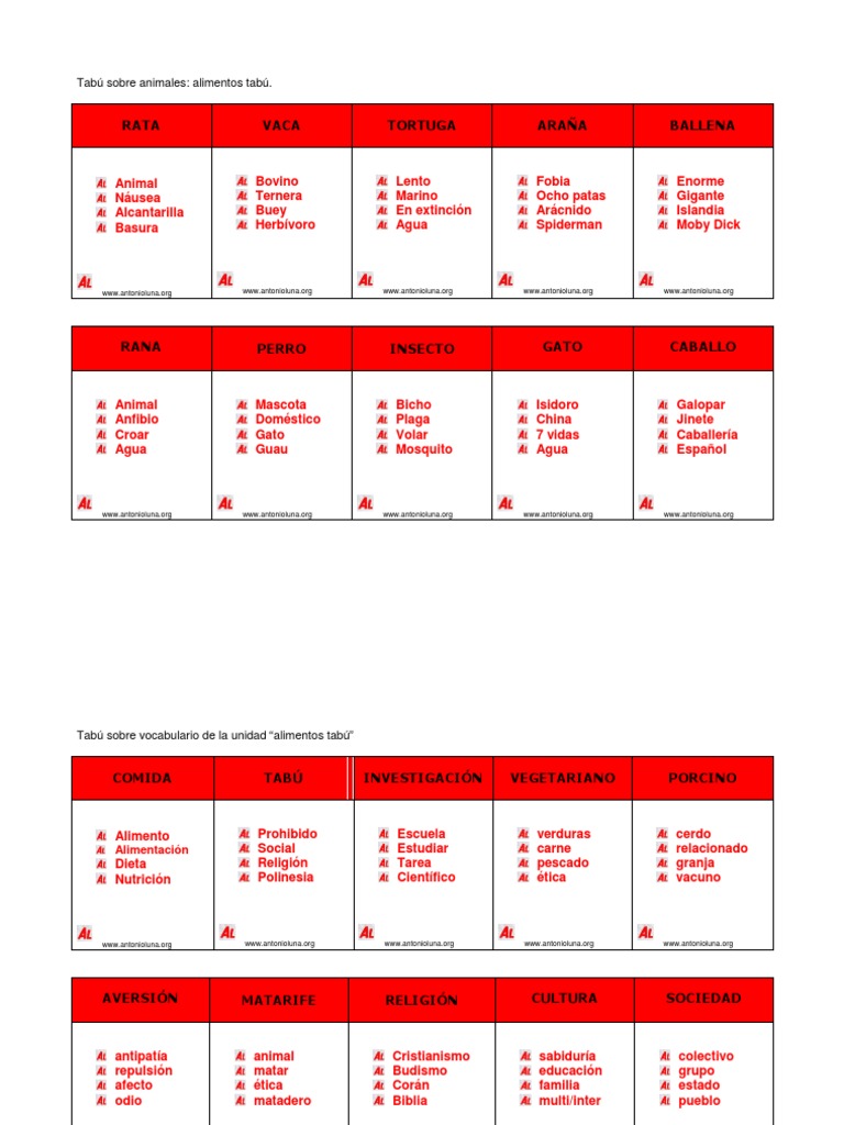 Juego Del Tabú Sobre Animales | PDF