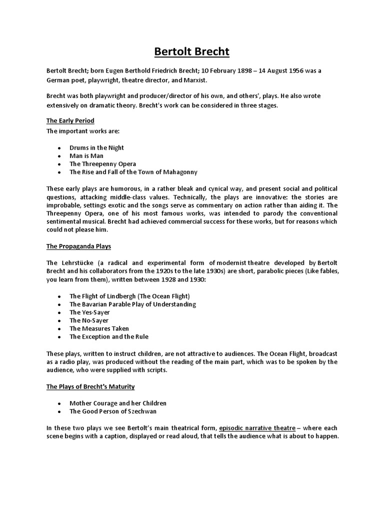 Bertolt Brecht Presentation | PDF | Oral Literature | Entertainment