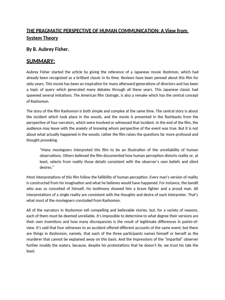 Communication Theory: THE PRAGMATIC PERSPECTIVE OF HUMAN COMMUNICATION ...