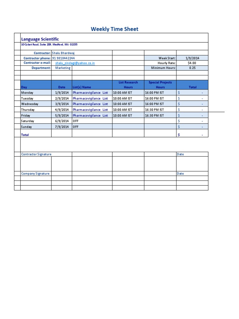 Weekly Time Sheet September | PDF