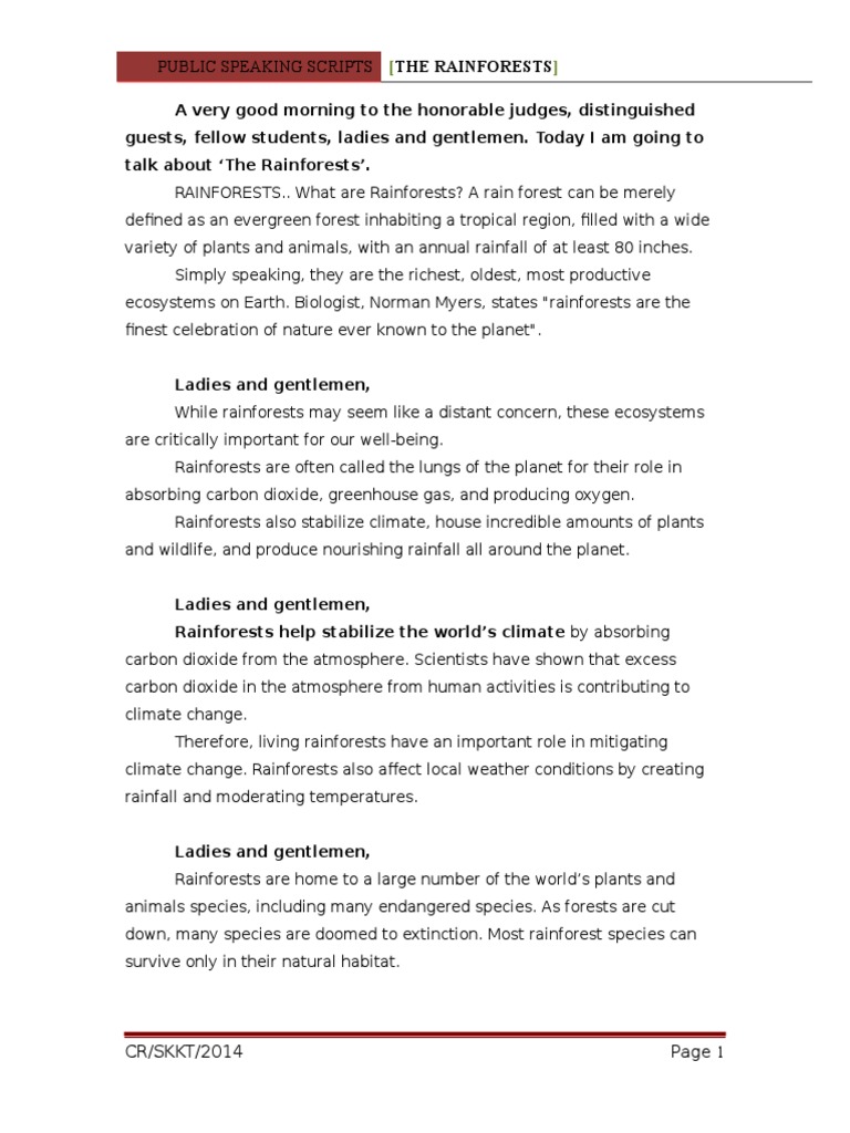 The Vital Role of Rainforests: A Public Speaking Script on Climate ...