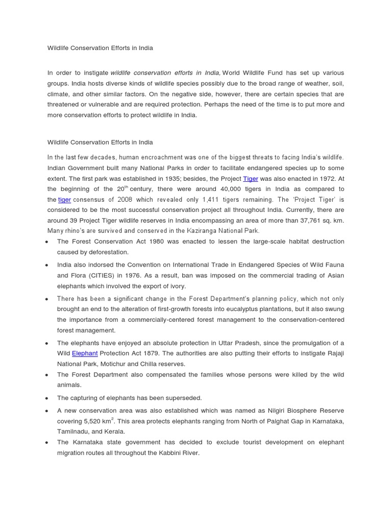 Wildlife Conservation Efforts in India | PDF | Wildlife | Tiger