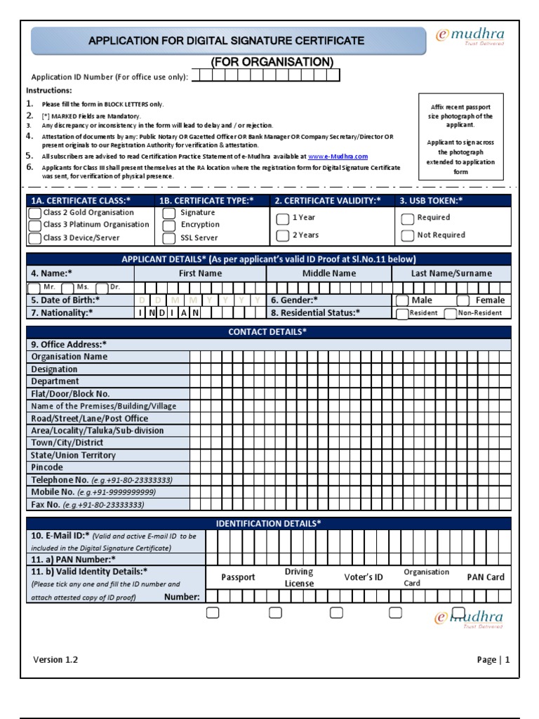 E-Mudhra AppForm Organization | PDF