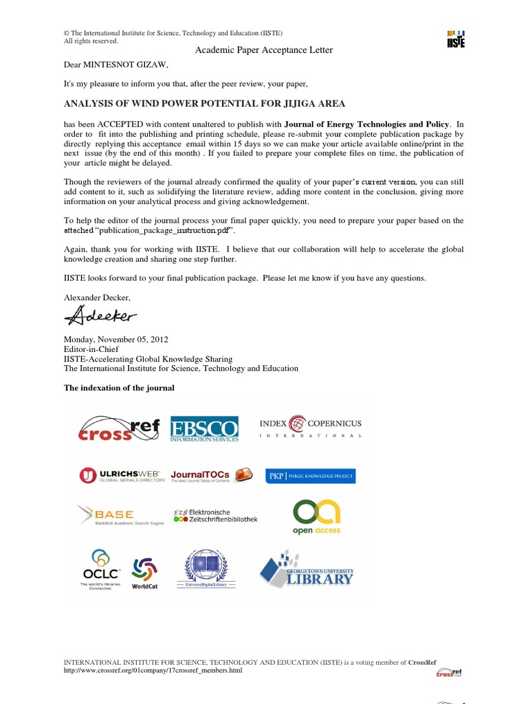 Acceptance Letter - Jetp-Mintesnot Gizaw | PDF | Computers