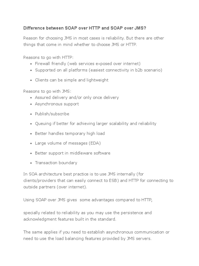 Difference Between SOAP Over HTTP and SOAP Over JMS | PDF | Computing ...