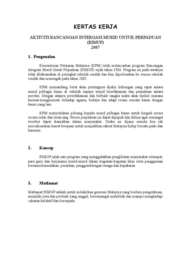 Aktiviti RIMUP untuk Perpaduan Kaum | PDF