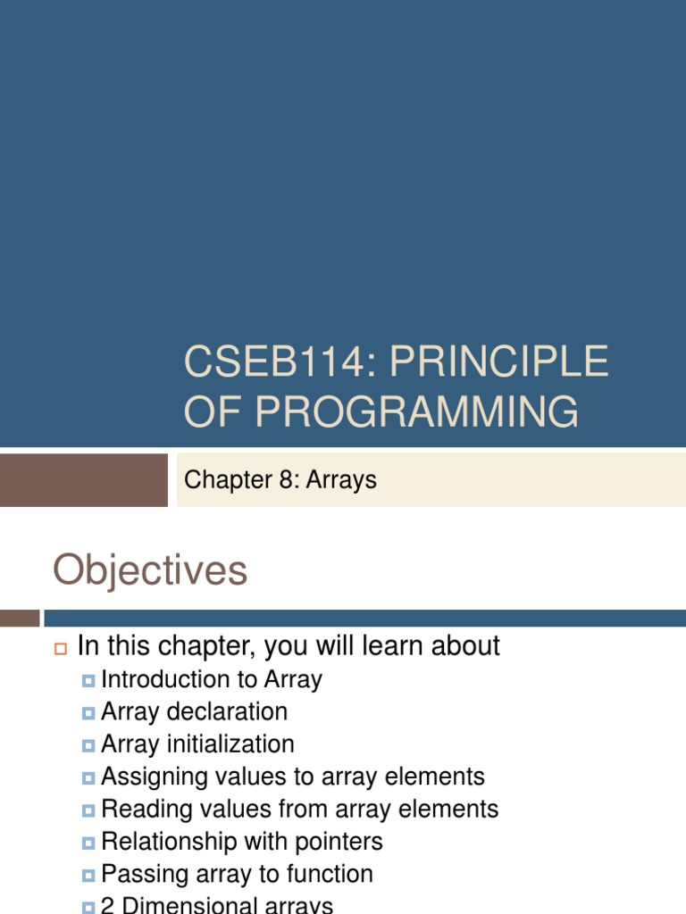 Cseb114 Principle Of Programming Chapter 8 Arrays Pdf Array Data Structure Pointer