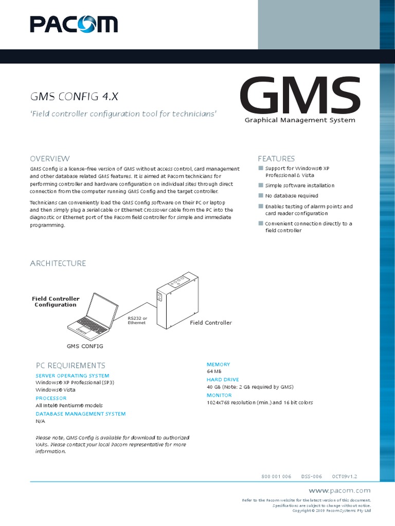 Pacom Gms Config Datasheet | PDF | Windows Xp | Microsoft Windows