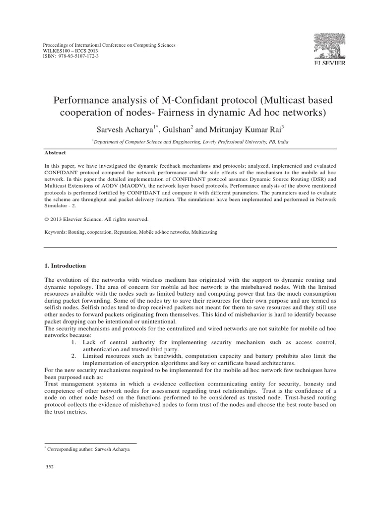 Performance Analysis of M-Confiddnt Protocol (Multicast Based Cooperation of Nodes-Fairness in ...