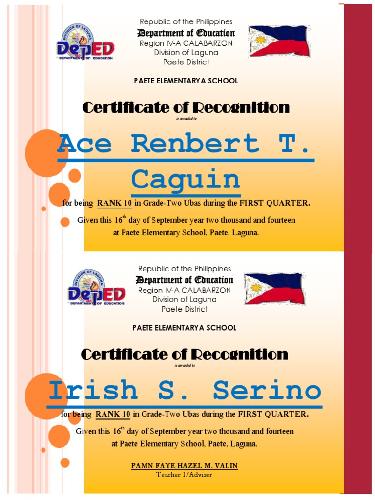 Certificate of Top Ten 1st Grading | PDF | Cooking, Food & Wine | Wellness