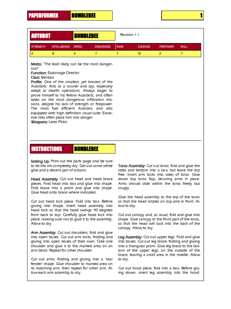 Paperformers Autobots Bumblebee | PDF | Home & Garden