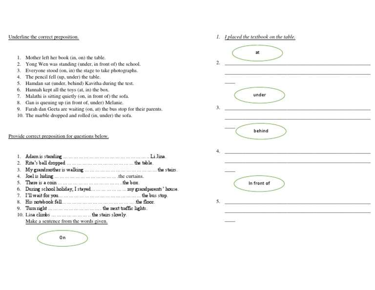 Prepositions of Place Worksheet | PDF