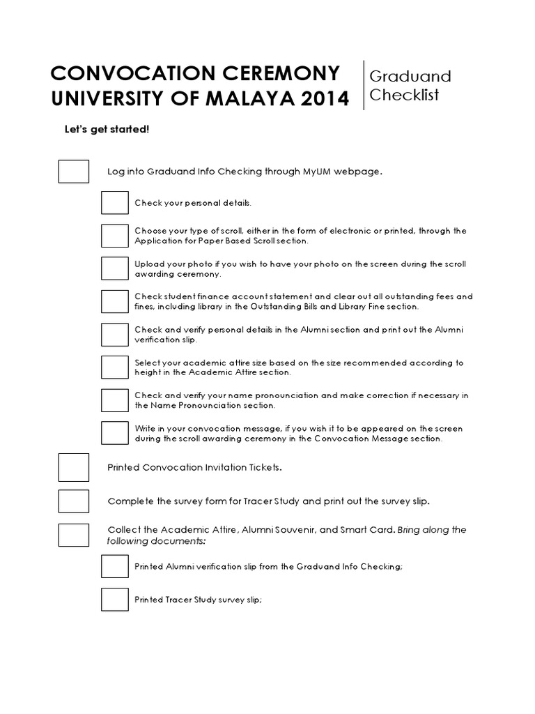Convocation Checklist 2014 | PDF